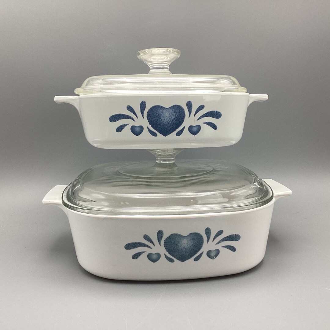 1 Quart and 1-1/2 Quart Corning "blue Hearts" Square Casseroles With ...