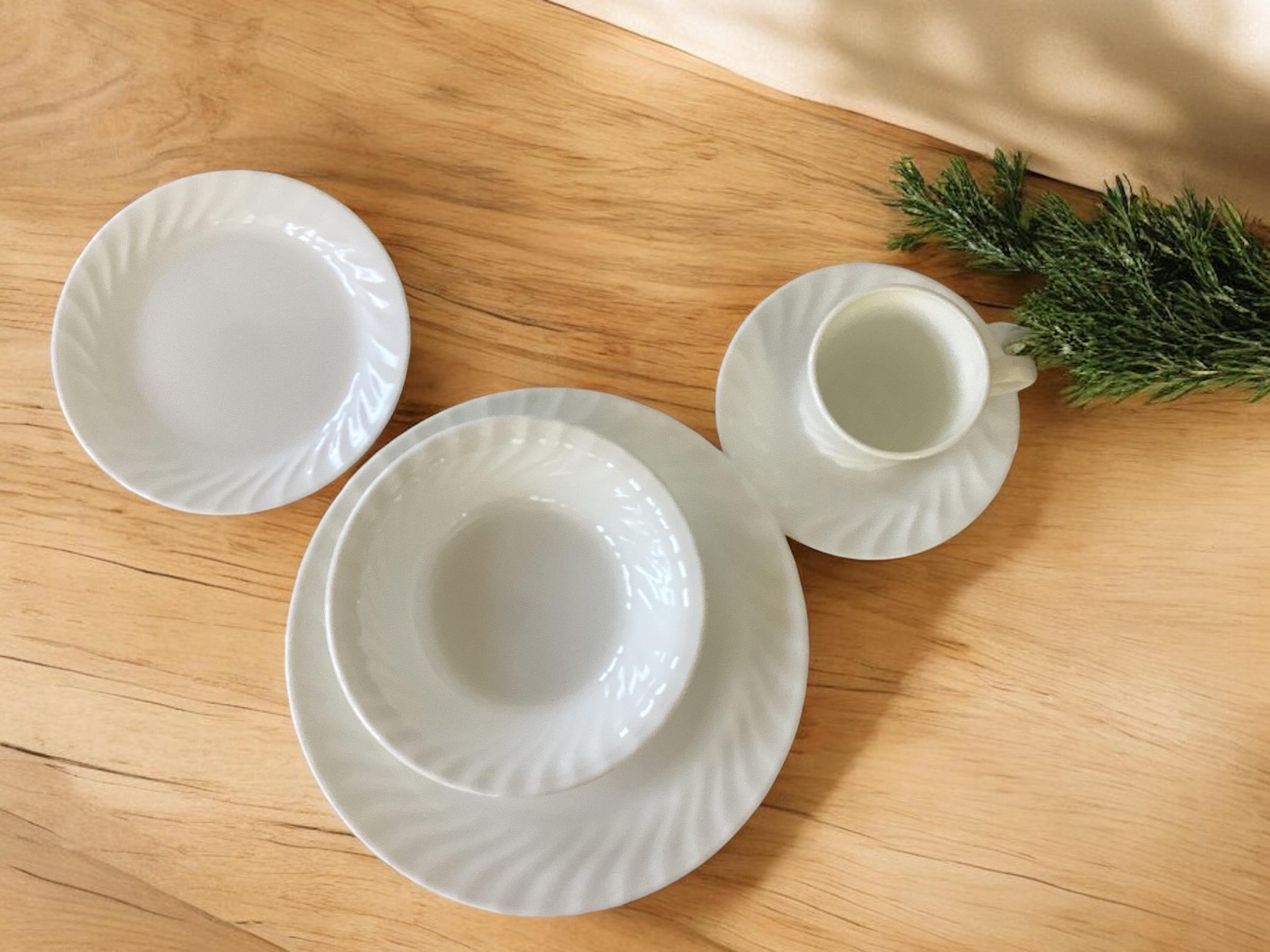 Vintage Corelle 20-piece Dinnerware Set * "elegance" White Swirl - Etsy