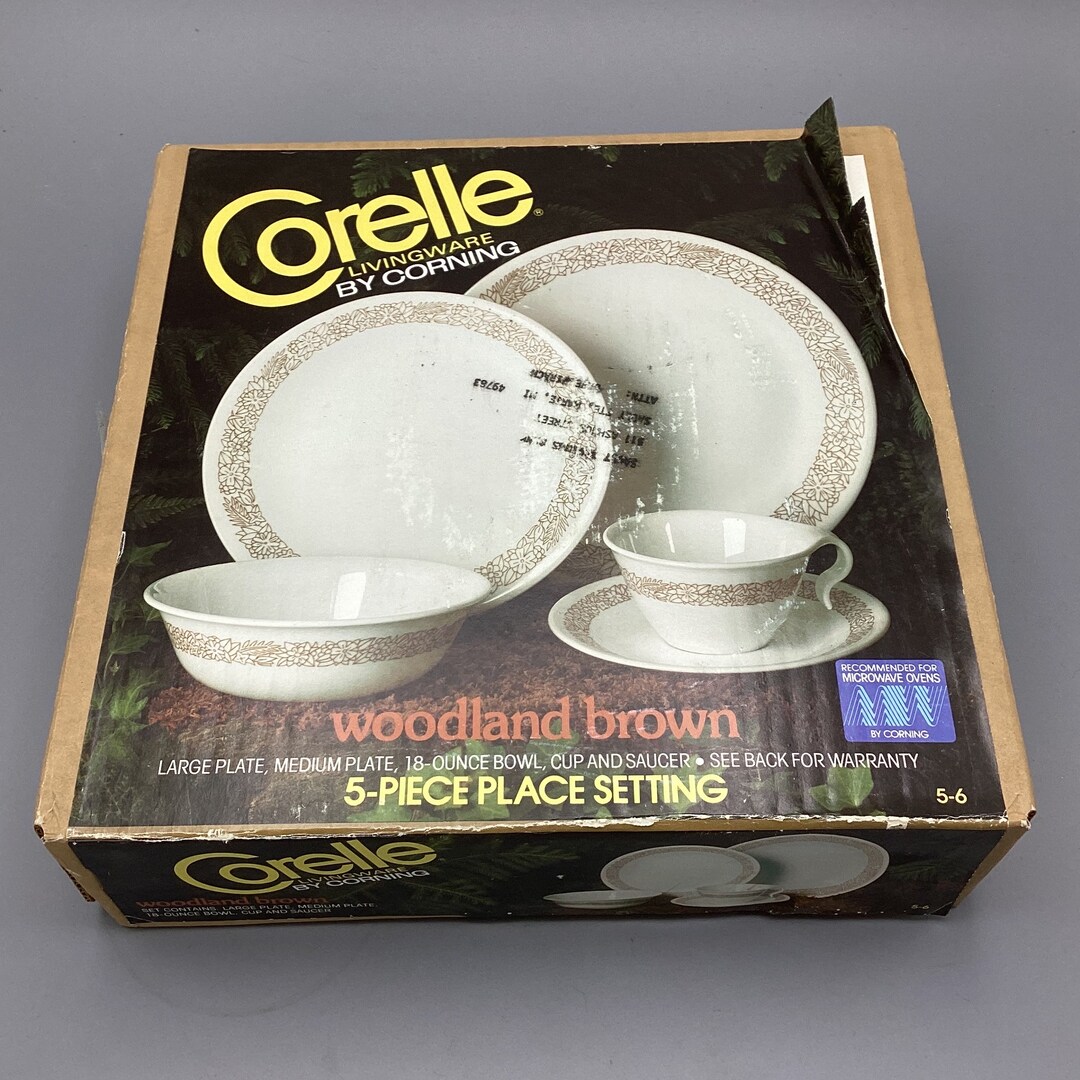 Vintage New in Box Corelle 5 Piece Dinnerware Set woodland Brown - Etsy