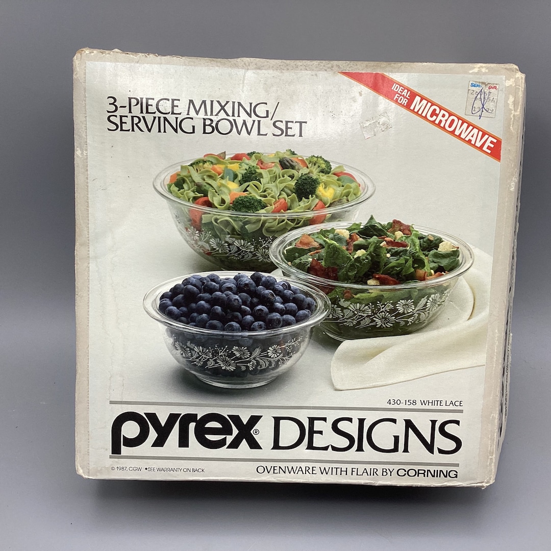 Vintage Pyrex White Lace Mixing Bowl Set * Unused With Box - Etsy