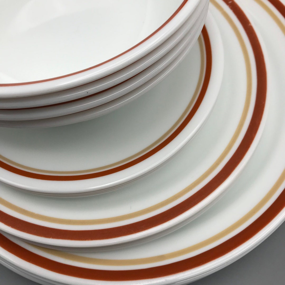 Vintage Corelle 20-piece Dinnerware Set * "cinnamon” * Chestnut Stripe ...