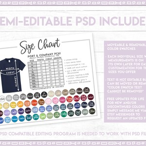 Semi-editable Port & Company PC61 Size + Color Chart • Adult Unisex ...
