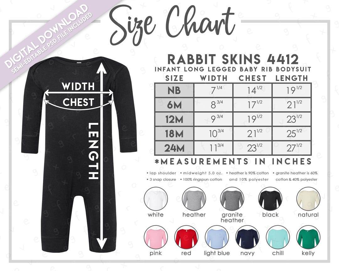 Semi-editable Rabbit Skins 4412 Size + Color Chart • Rabbit Skins ...