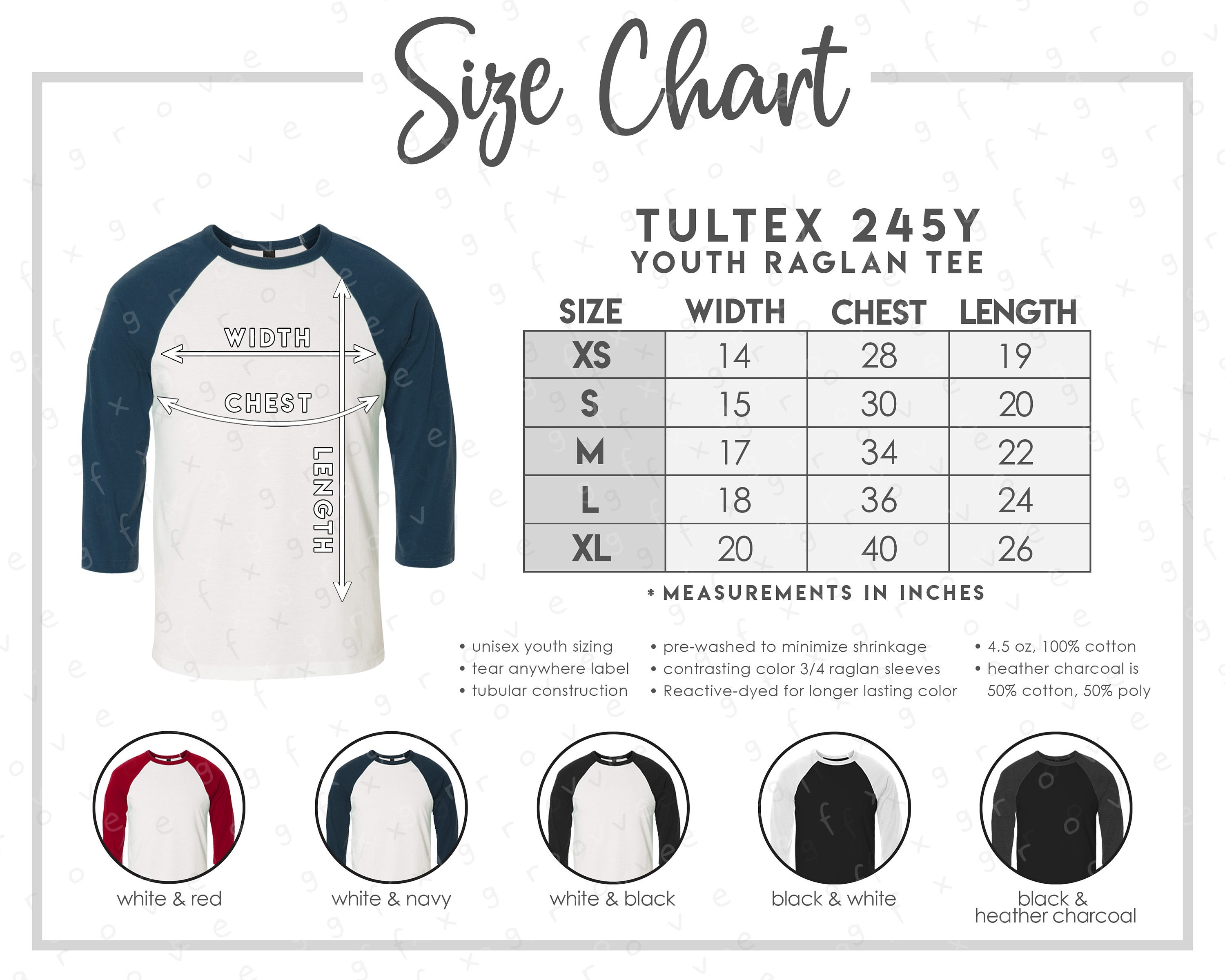 Tultex 245Y Size Color Chart 5 COLORS Tultex Youth - Etsy Finland