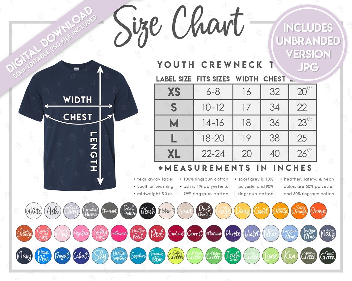 Semi Editable G500B Size Chart Color Chart Heavy Cotton - Etsy