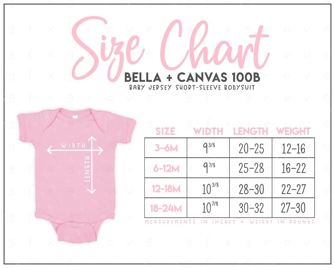 Bella + Canvas 100B Baby Bodysuit Size Chart - Bella Canvas Bodysuit ...