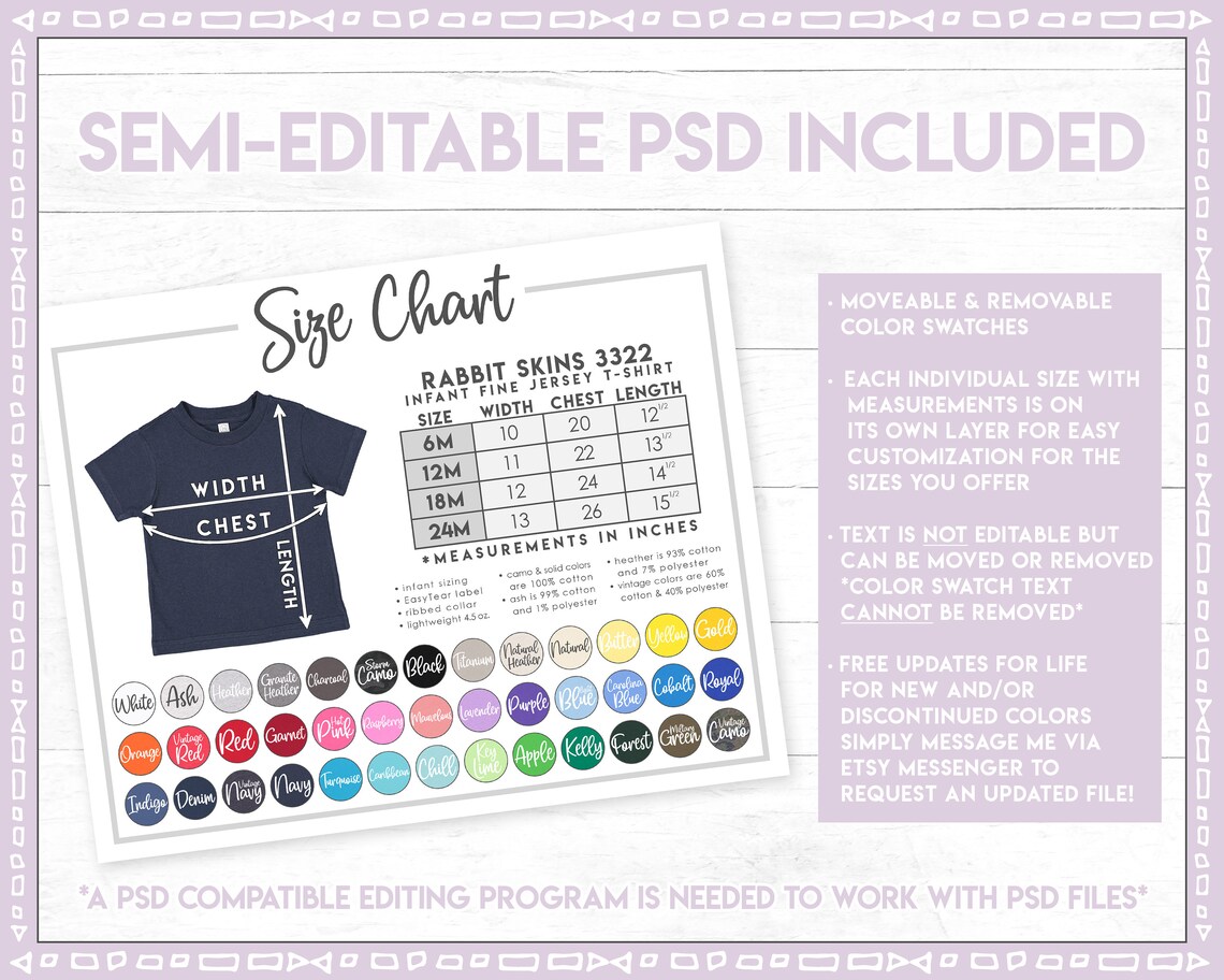 Semi-editable Rabbit Skins 3322 Size Color Chart Rabbit - Etsy