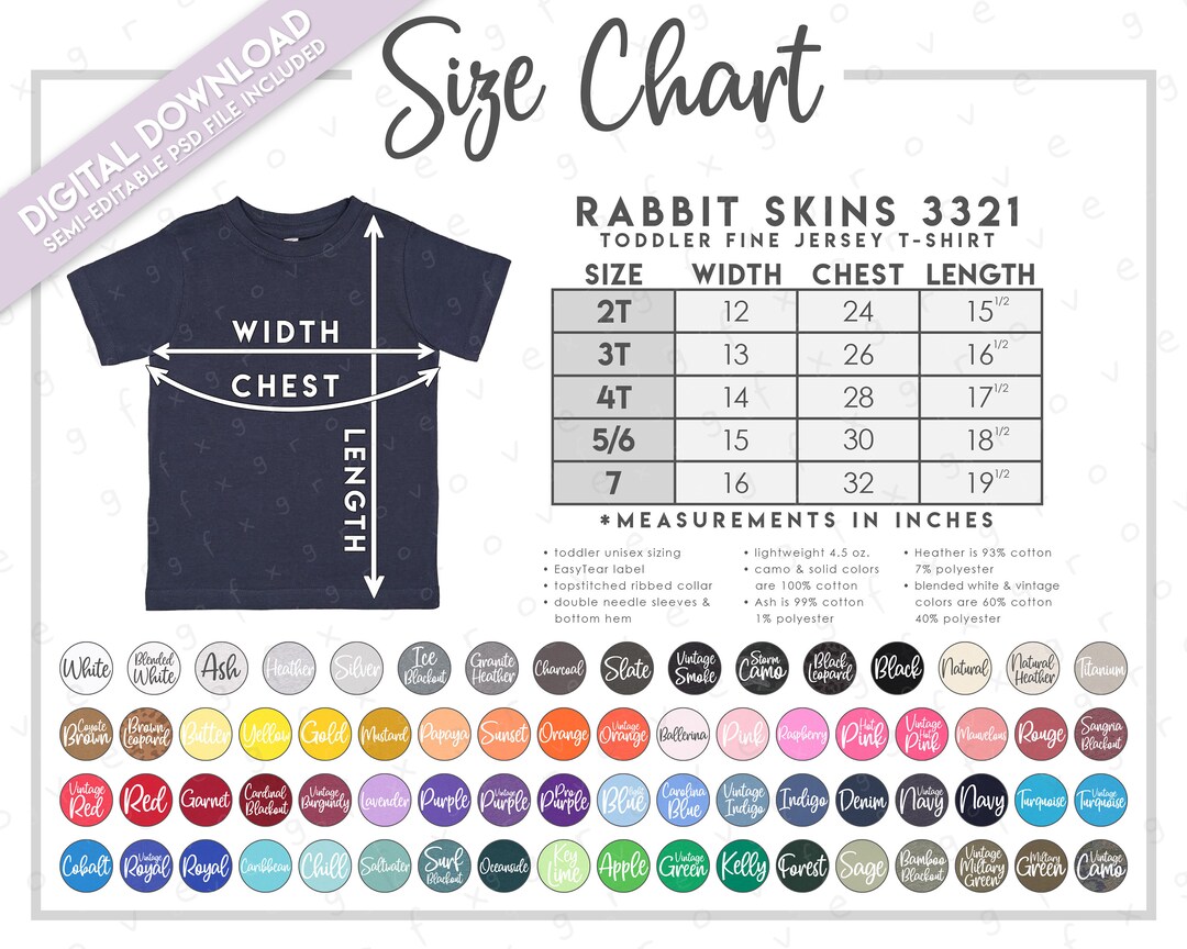 Semi-editable Rabbit Skins 3321 Size + Color Chart • Rabbit Skins ...