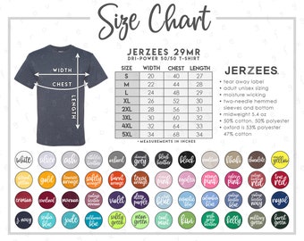 Jerzees Dri Fit Size Chart - Etsy