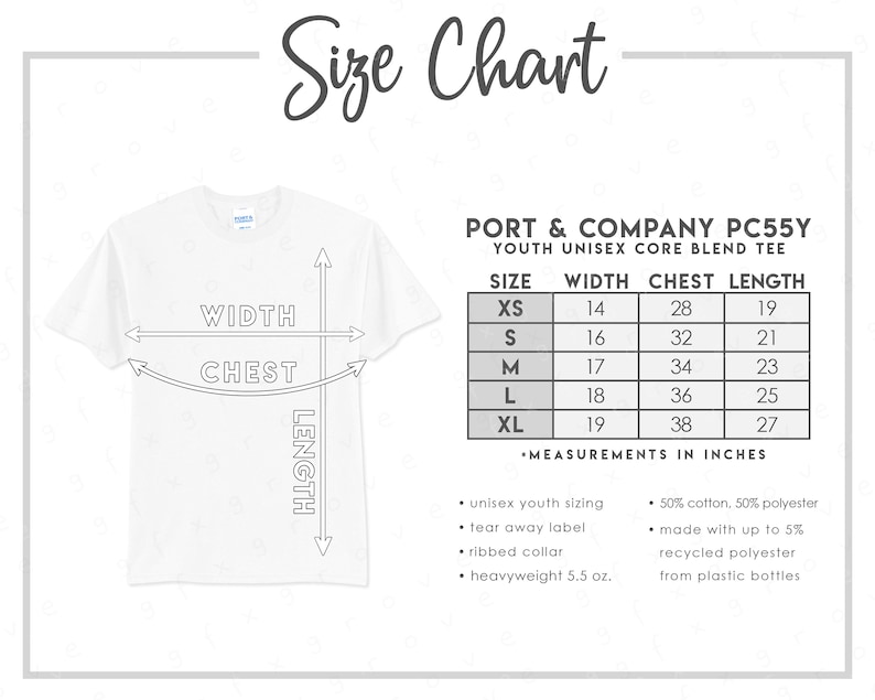 Port & Company PC55Y Size Chart • Port and Company Youth Unisex Core ...