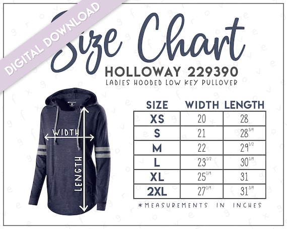 Holloway 229390 Size Chart Holloway Ladies Hooded Low Key - Etsy