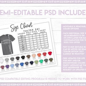 Semi-editable Tultex 241 Size Chart + Color Chart • Tultex Poly-rich ...