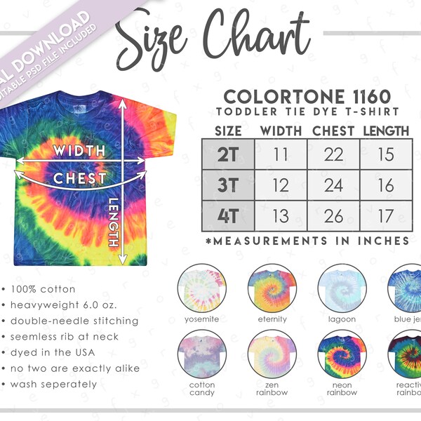 Size Chart Colortone - Etsy