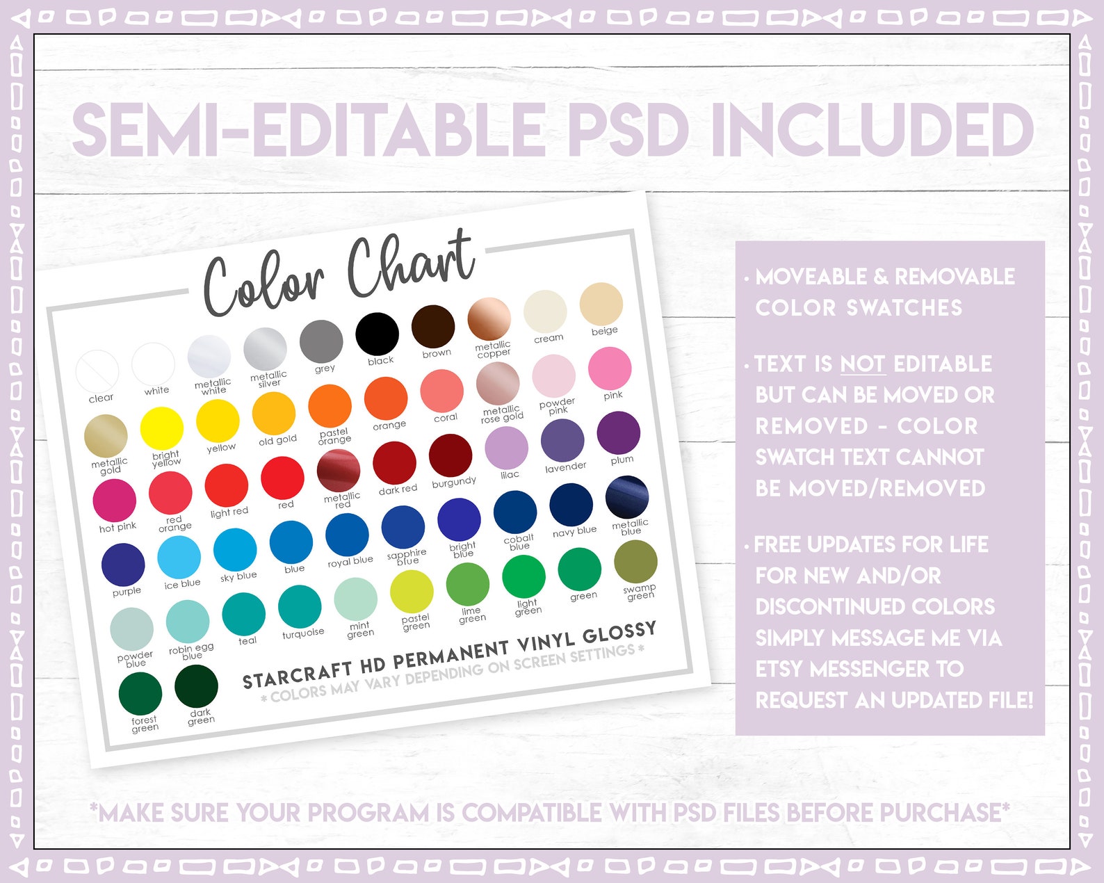 Semi-editable Starcraft HD Permanent Vinyl Glossy Color Chart ...