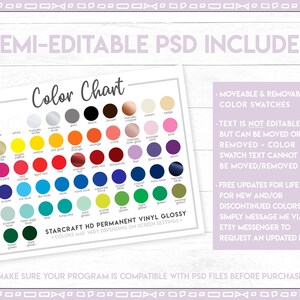 Semi-editable Starcraft HD Permanent Vinyl Glossy Color Chart ...