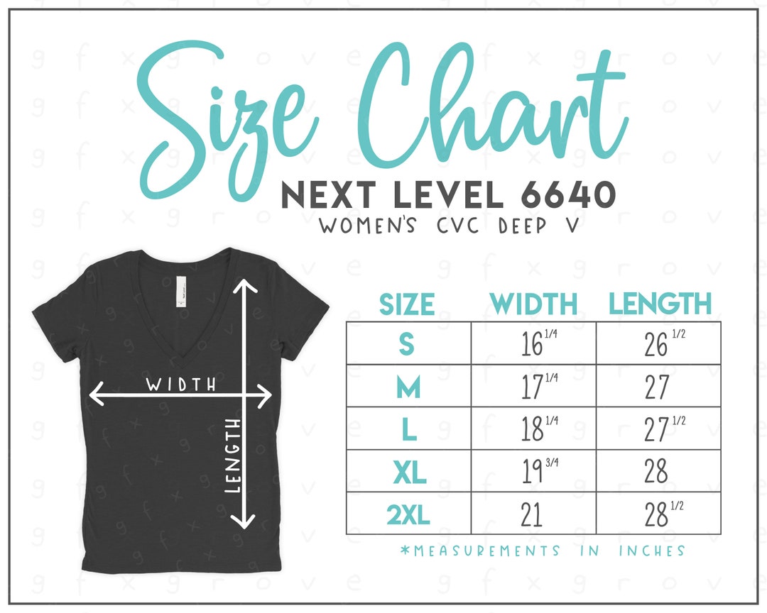 Buy Next Level 6640 Size Chart Next Level Women's CVC Deep V Size Chart ...