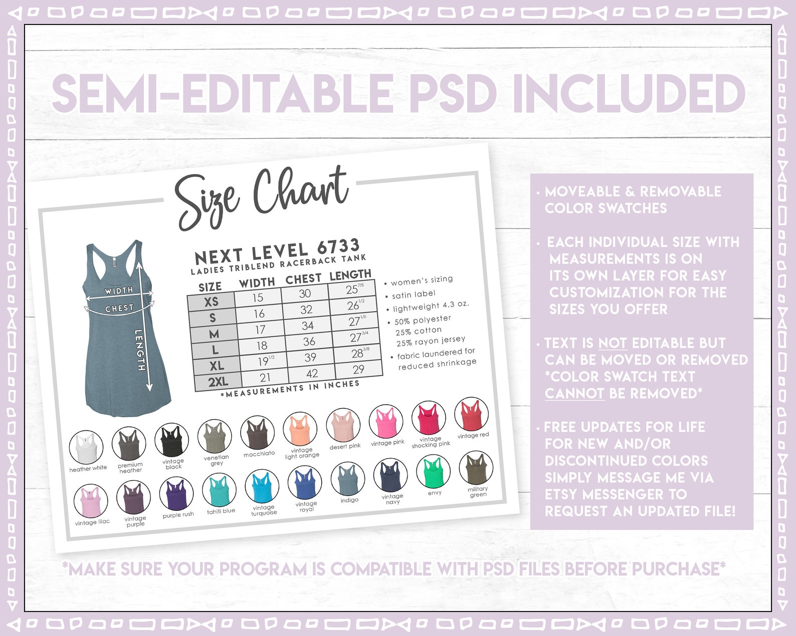 Semi-editable Next Level 6733 Size Color Chart Next Level - Etsy