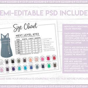 Semi-editable Next Level 6733 Size + Color Chart • Next Level Triblend ...