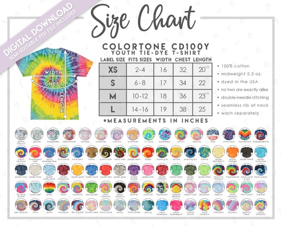 Semi-editable Colortone CD100Y Size Color Chart Youth - Etsy