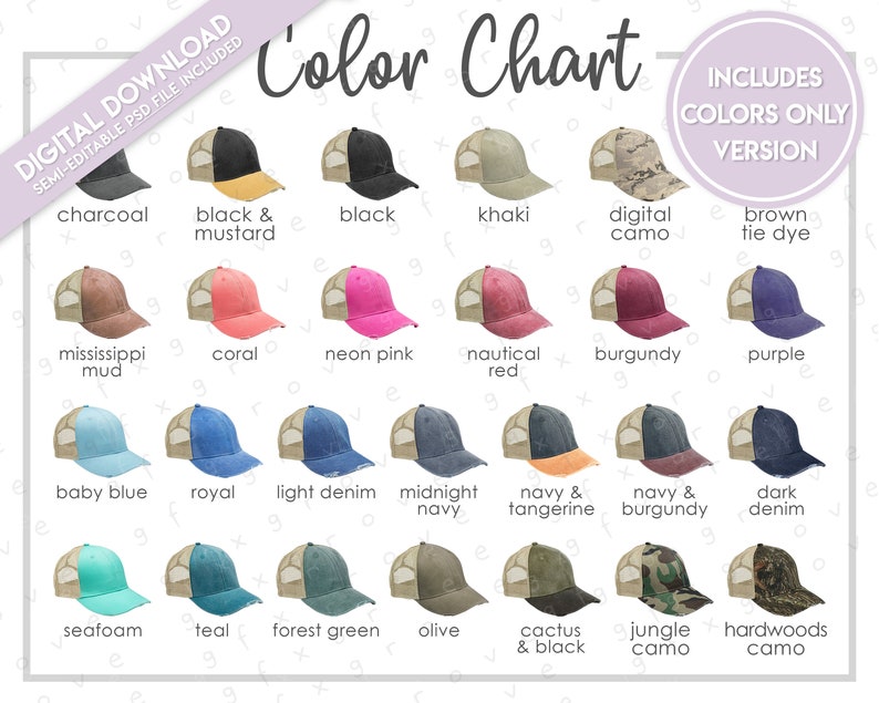 Semi-editable Adams OL102 Color Chart • Distressed Ollie Cap Color ...