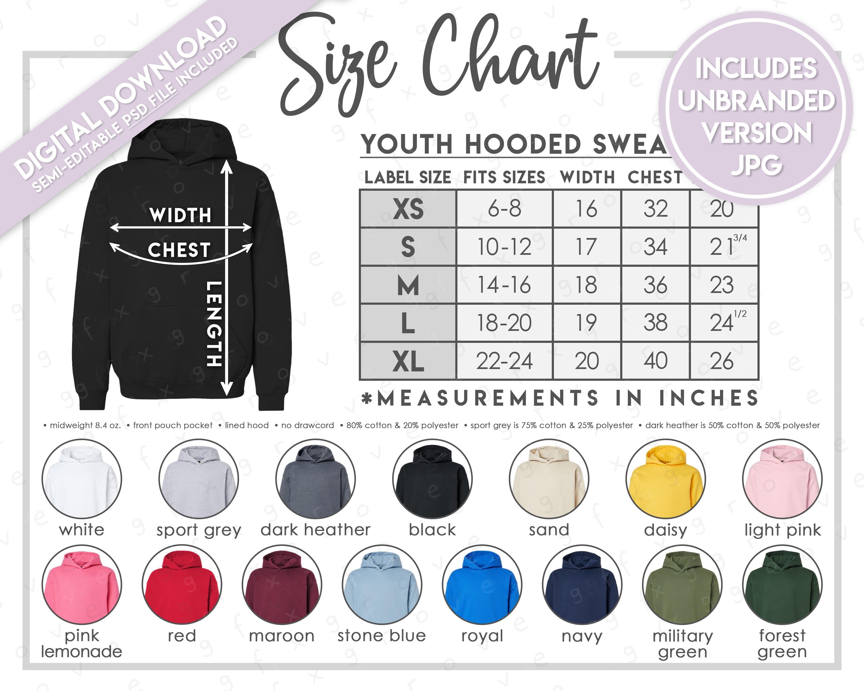 Semi-editable Gildan SF500B Size Chart + Color Chart • Gildan Softstyle ...