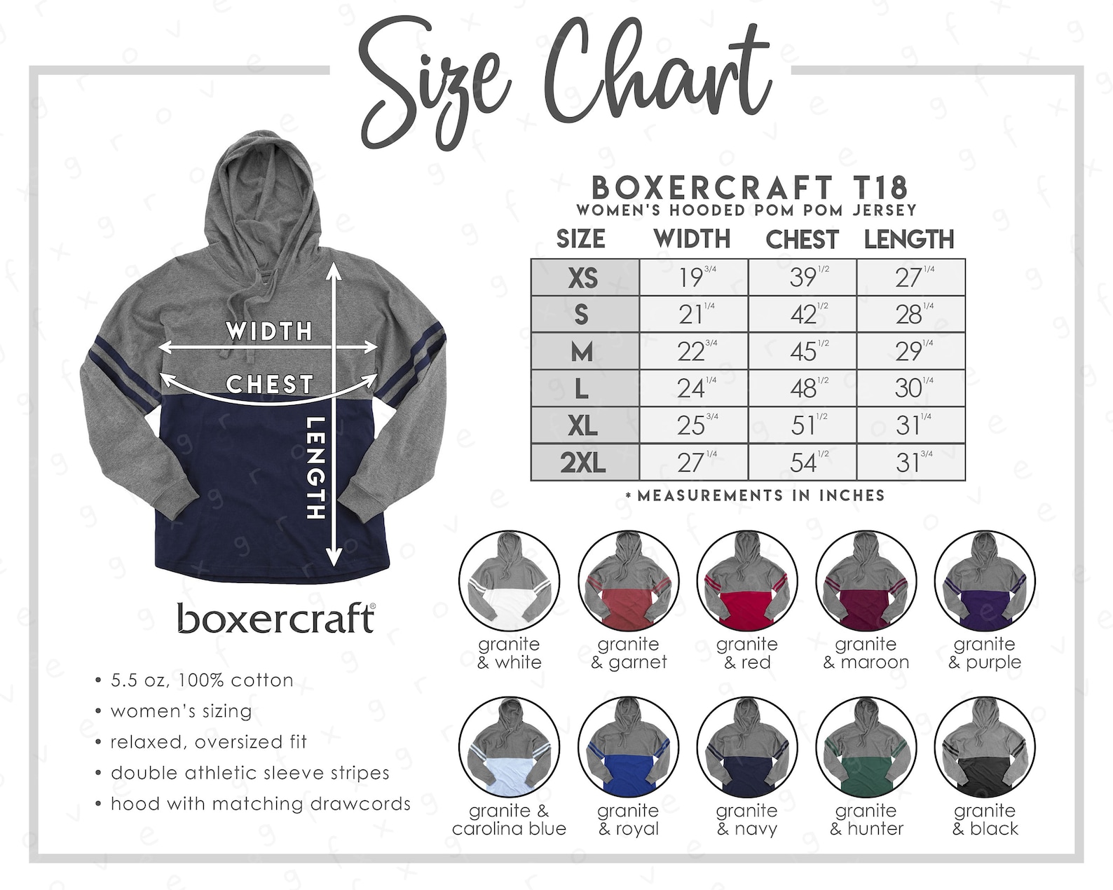 Boxercraft T18 Size Color Chart 10 COLORS Boxercraft | Etsy