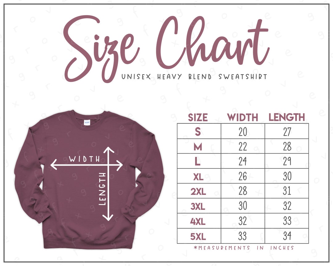 G180 Size Chart (2 Versions Included) • Crewneck Sweatshirt Size Chart ...