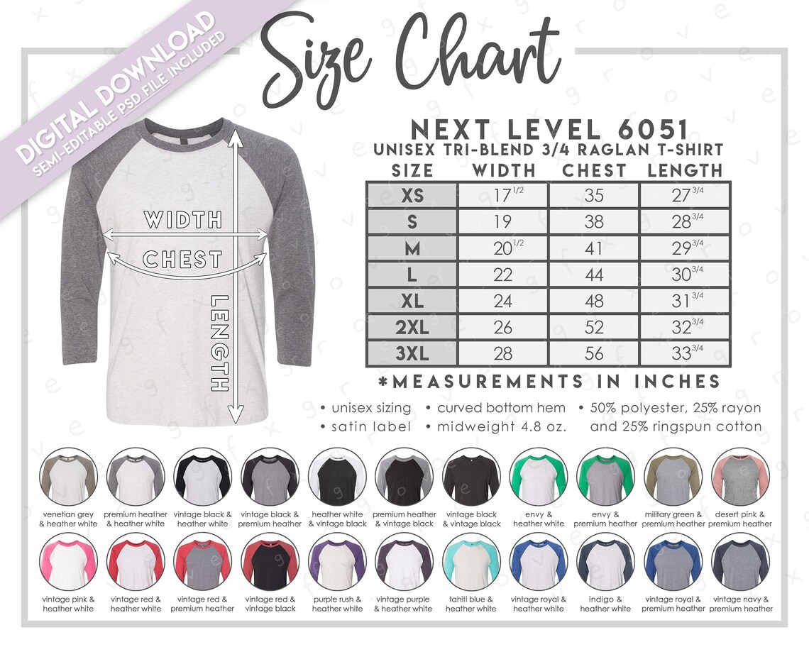 Semi-editable Next Level 6051 Size Color Chart Next Level - Etsy
