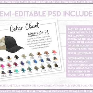 Semi-editable Adams OL102 Color Chart • Distressed Ollie Cap Color ...