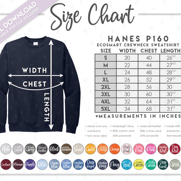 Hanes Ecosmart Size Chart - Etsy Hanes Ecosmart Size Chart - Etsy