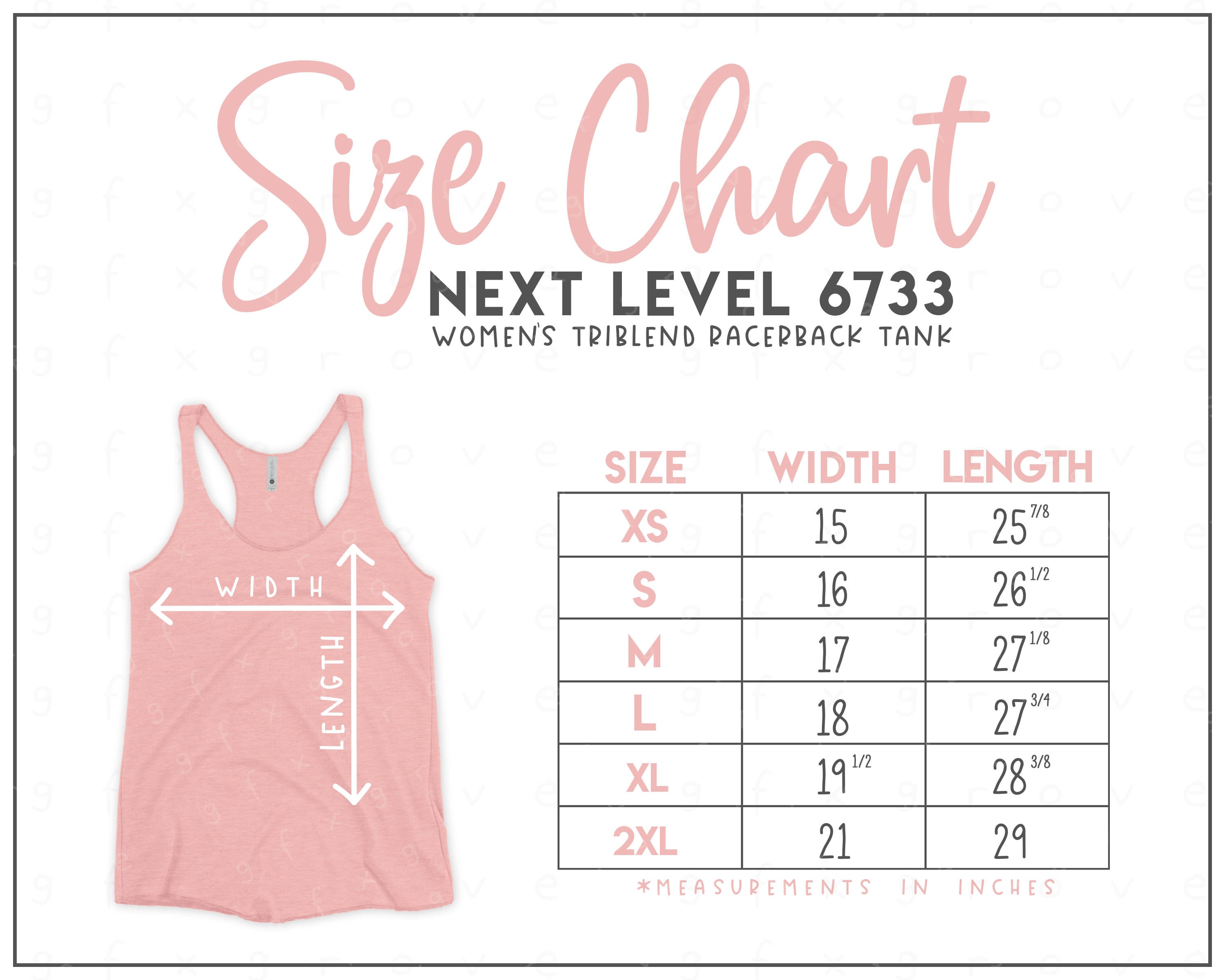 Next Level 6733 Size Chart Next Level Triblend Racerback | Etsy