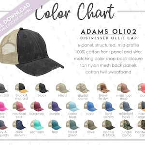 Semi-editable Adams OL102 Color Chart • Distressed Ollie Cap Color ...