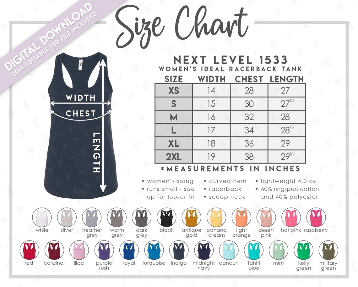 Semi-editable Next Level 1533 Size Color Chart Next Level - Etsy