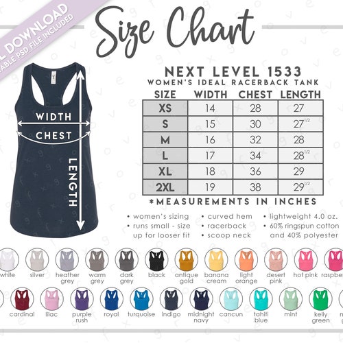 Semi-editable Next Level 6051 Size Color Chart Next Level - Etsy