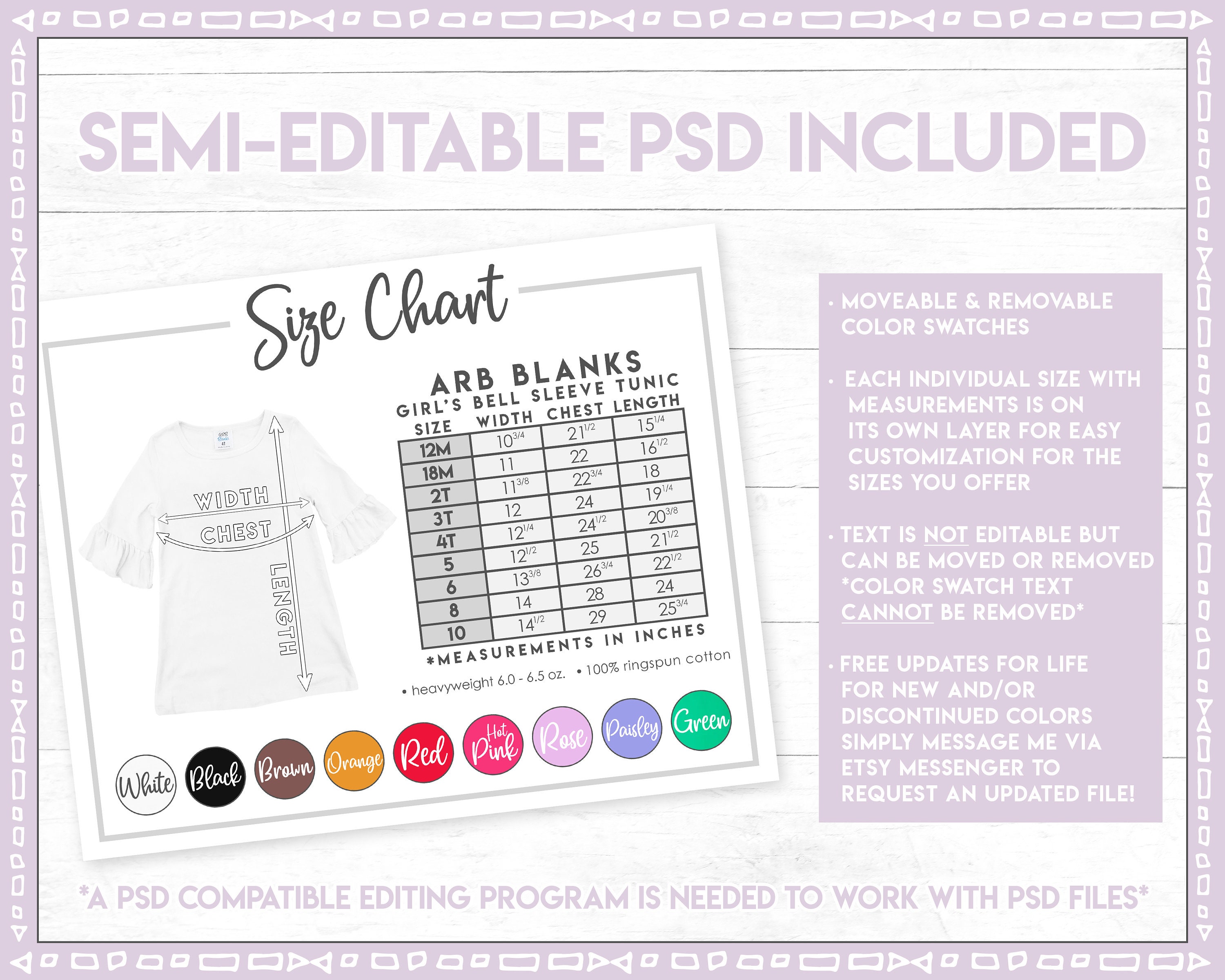 Semi-editable ARB Blanks Girl's Bell Sleeve Tunic Size - Etsy