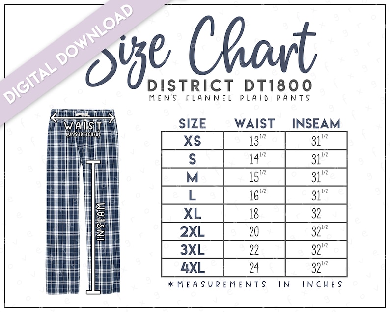District DT1800 Size Chart District Men's Flannel Plaid - Etsy