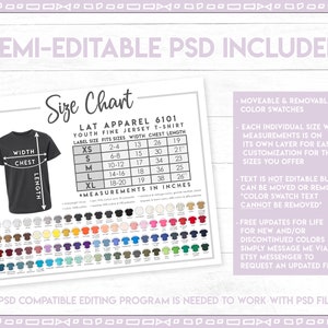 Semi-editable LAT 6101 Size + Color Chart • LAT Unisex Youth Fine ...