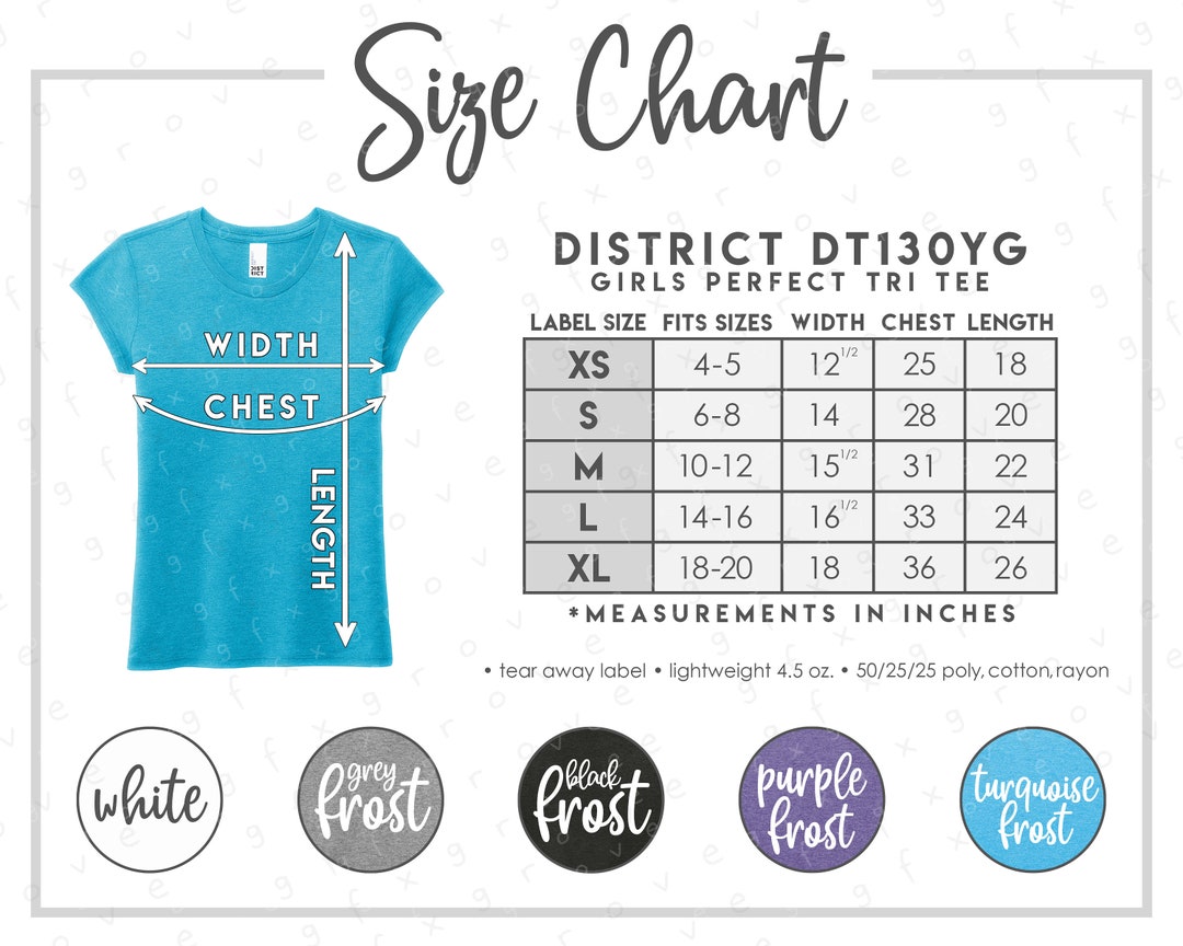 District DT130YG Size + Color Chart • District Girl's Perfect Tri Tee ...