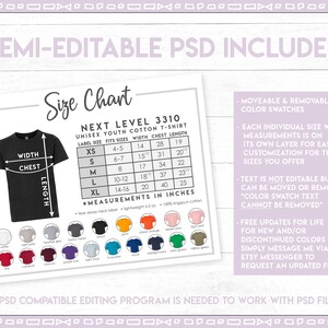 Semi-editable Next Level 3310 Size + Color Chart • Next Level Size ...