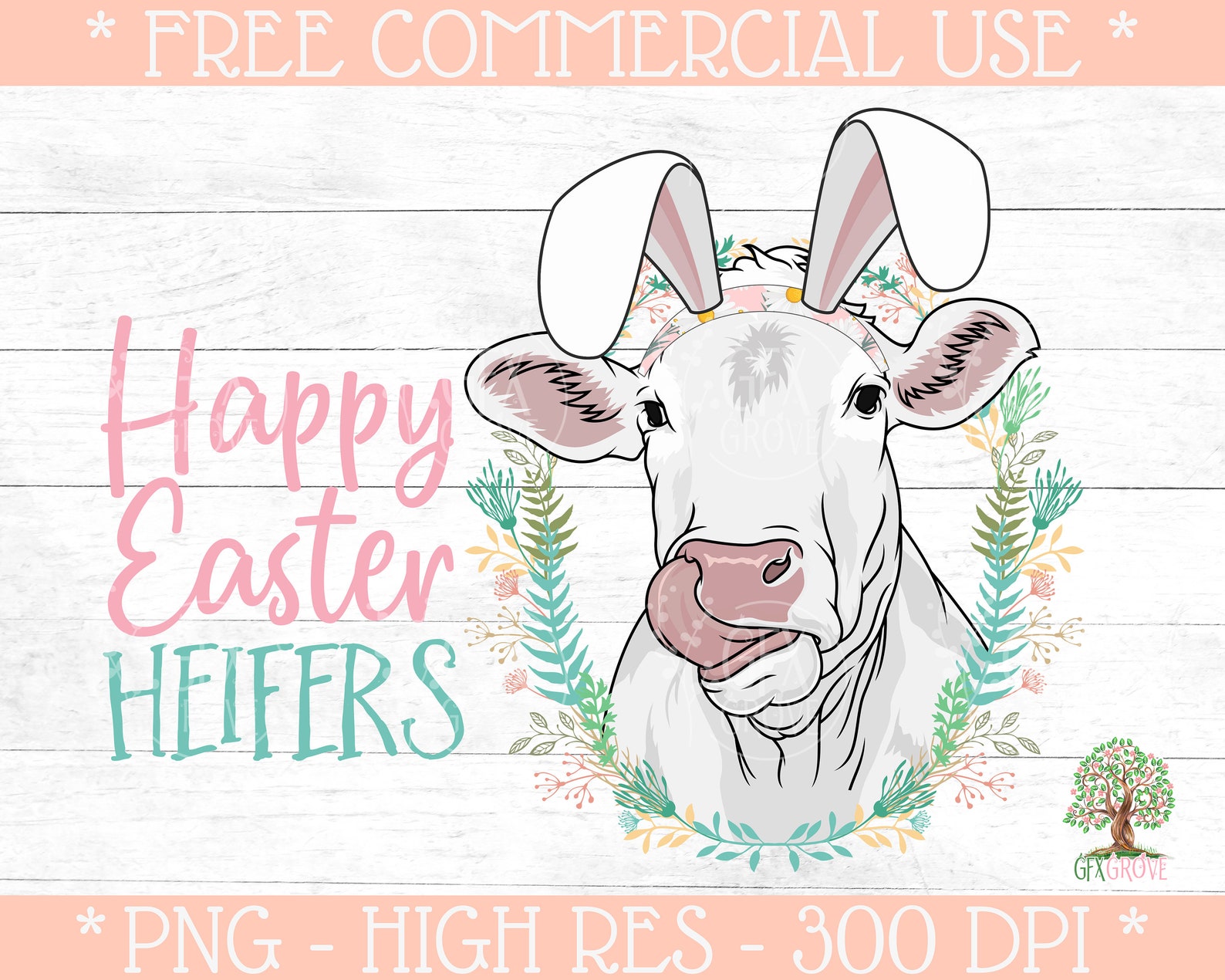 Happy Easter Heifers Print File Easter Cow Clipart Happy | Etsy