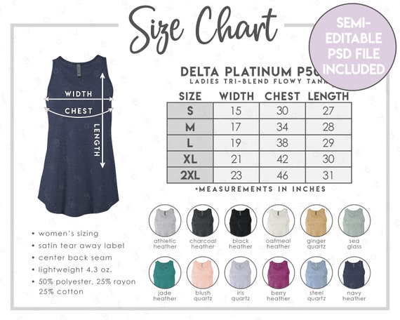 Semi-editable Delta Platinum P506T Size Color Chart Delta - Etsy