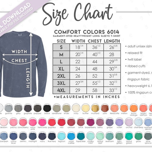 Semi-editable Comfort Colors 6014 Size Color Chart Comfort - Etsy