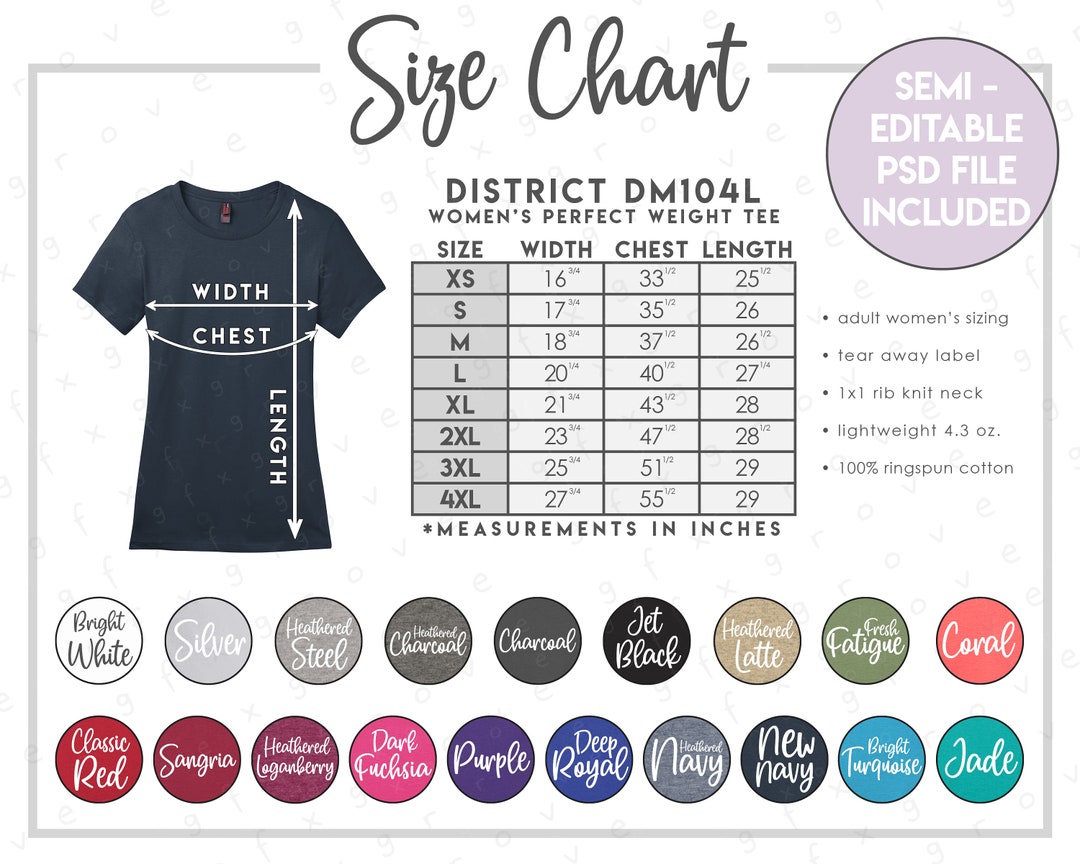 Semi-editable District DM104L Size + Color Chart • District Women's ...