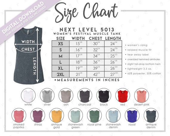 Semi-editable Next Level 5013 Size Color Chart Next Level | Etsy