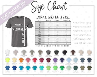 Semi-editable Next Level 3310 Size + Color Chart • Next Level Size ...