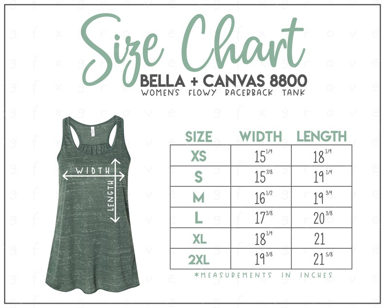 Bella Canvas 8800 Size Chart Bella Canvas Flowy Racerback - Etsy