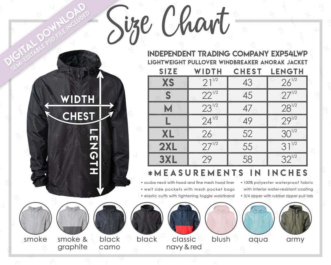 Independent Trading Company EXP54LWP Size + Color Chart • Independent ...