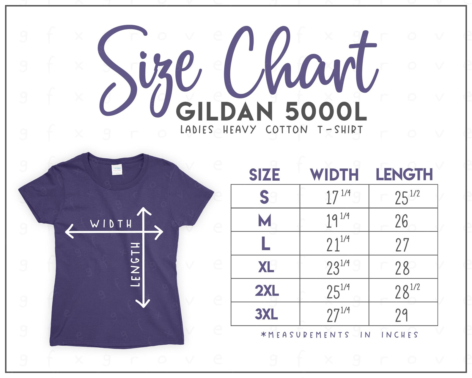 G500L Size Chart (2 Versions Included) • Ladies Heavy Cotton T-shirt ...