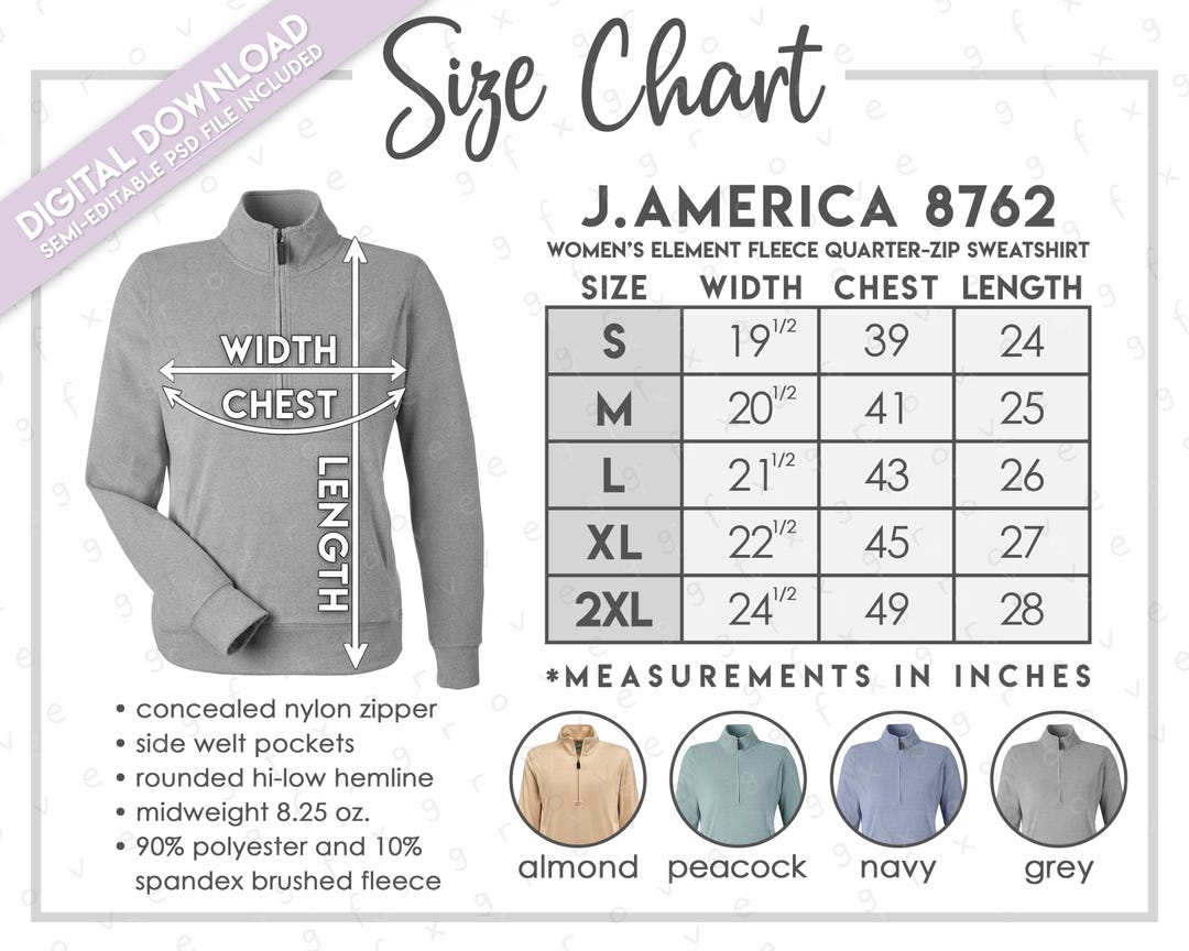 Semi-editable J. America 8762 Size Chart + Color Chart • Women's ...