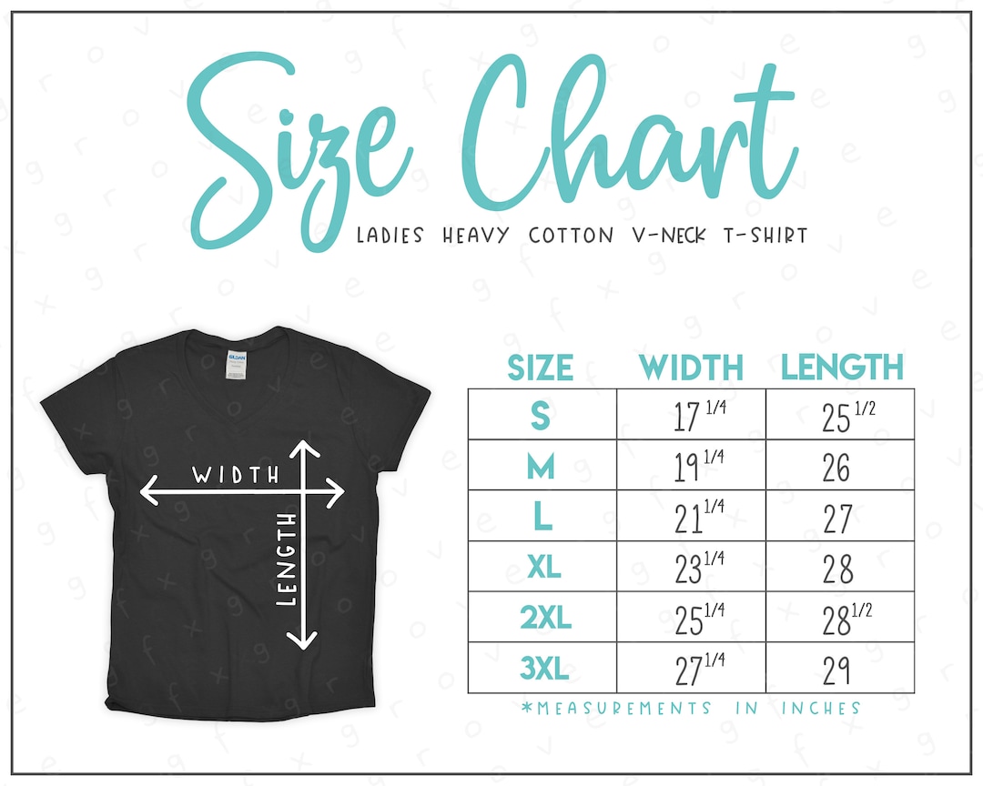 G500VL Size Chart (2 Versions Included) • Ladies Heavy Cotton V-neck T ...